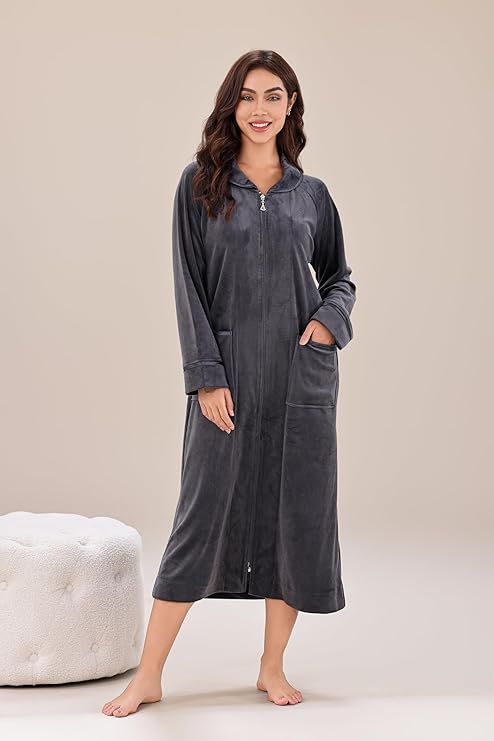 Richie House Front Zipper Robe for Women - Full-Length Housecoat - Lad ...